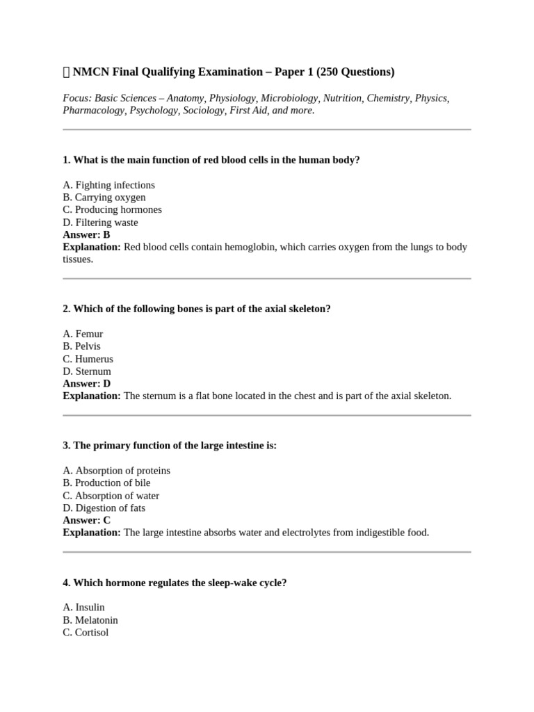 NMCN Exam: Basic Sciences Questions | PDF | Heart Failure | Diabetes