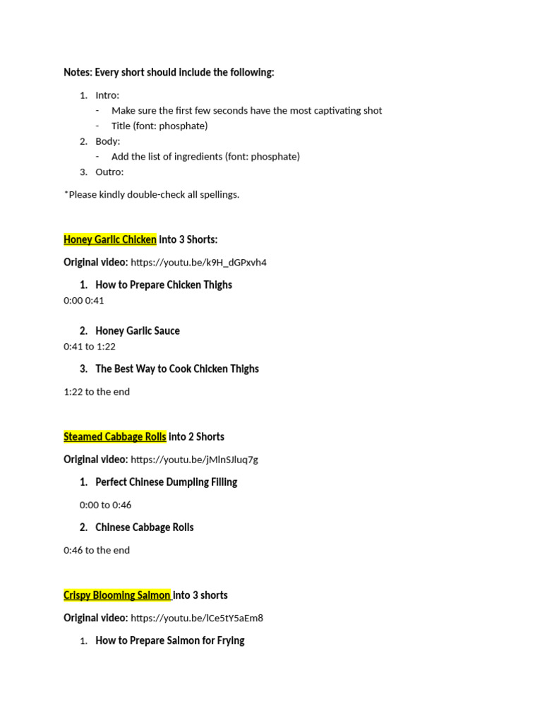 Recipe Shorts for Popular Dishes | PDF