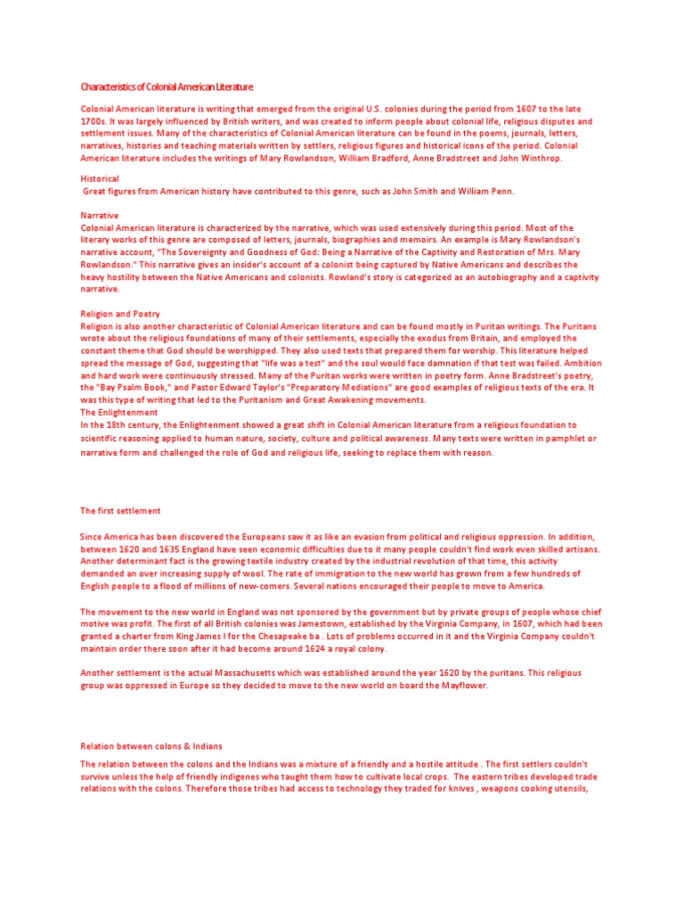 Characteristics of Colonial American Literature | PDF | American ...