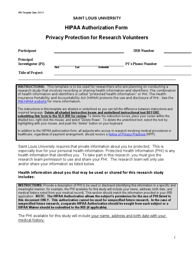 HIPAA Authorization Form | PDF | Health Insurance Portability And ...