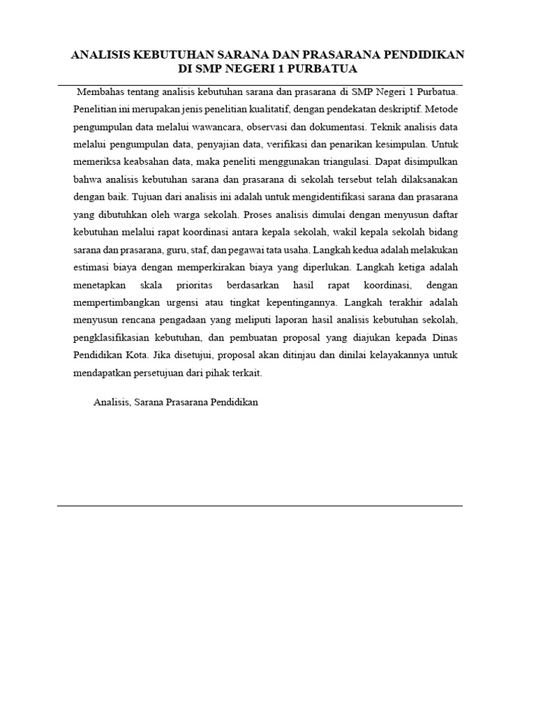 Analisis Sarpras Berdasarkan Kebutuhan Pembelajaran | PDF