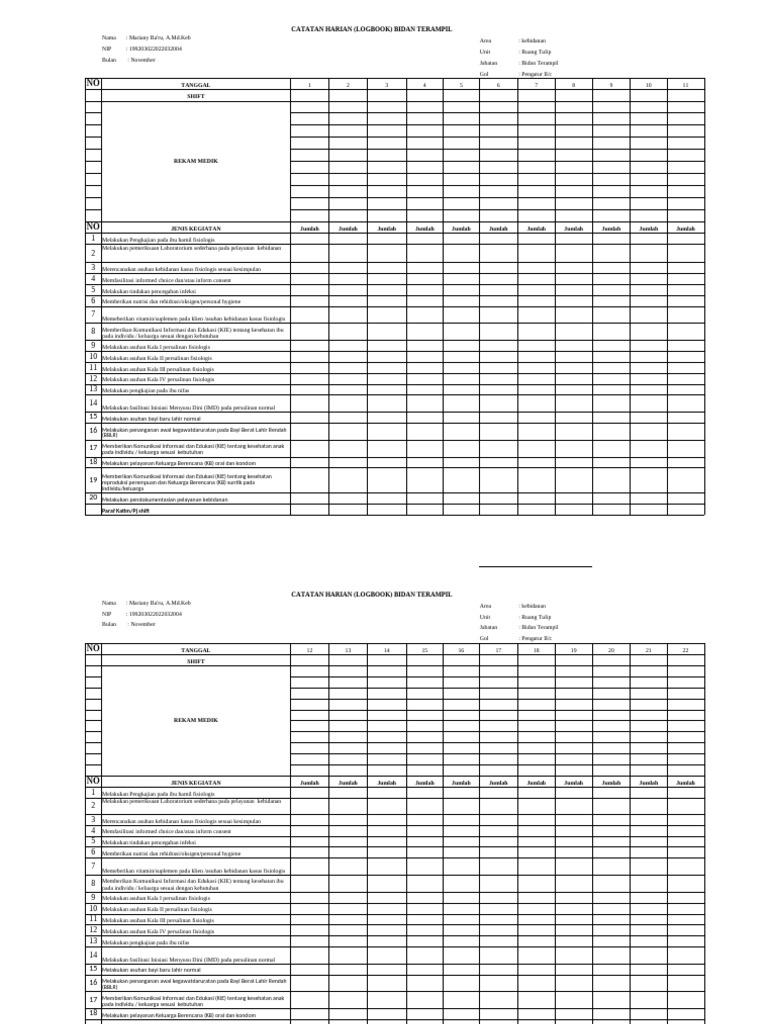 Logbook Kegiatan Bidan Terampil November | PDF