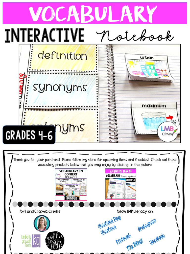 Vocabulary Interactive Notebook for Grades 4-6 | PDF