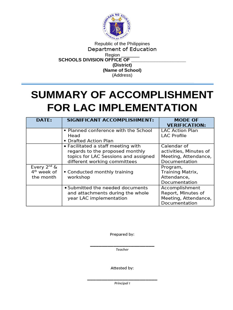 Lac Accomplishment Report. | PDF