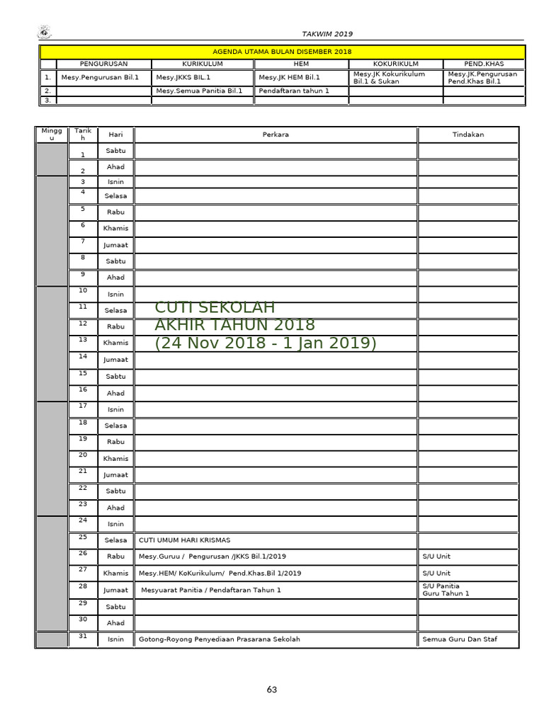 Takwim Kalender 2019 | PDF
