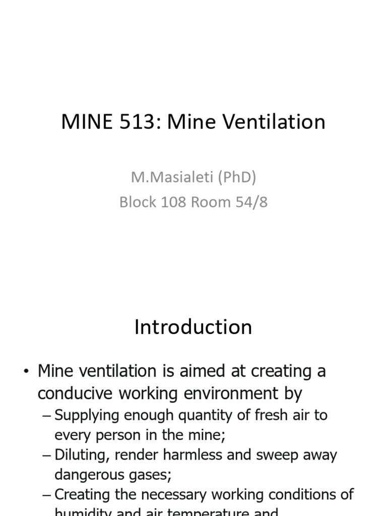 Introduction To Mine Ventilation | PDF | Ventilation (Architecture) | Mining