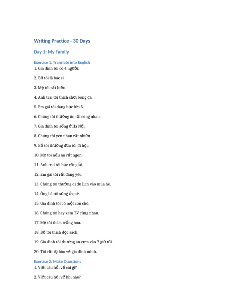 Writing Practice 30 Days With Prompts | PDF