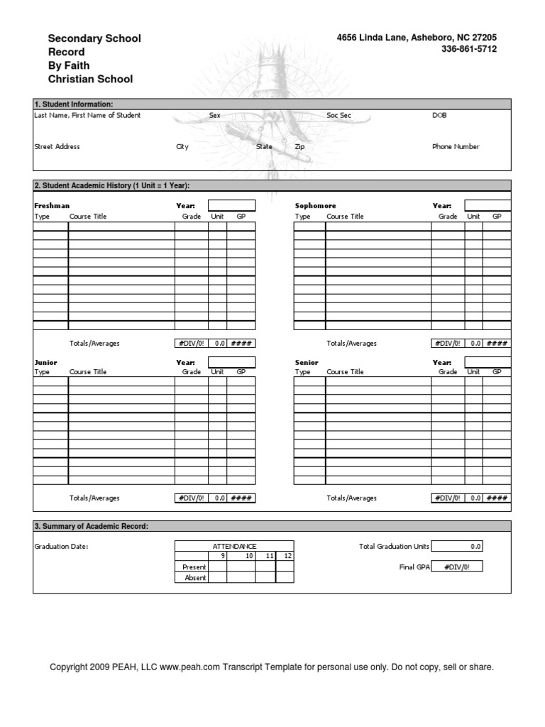 Home School Transcript Template | PDF | Educational Assessment And Evaluation | Student ...