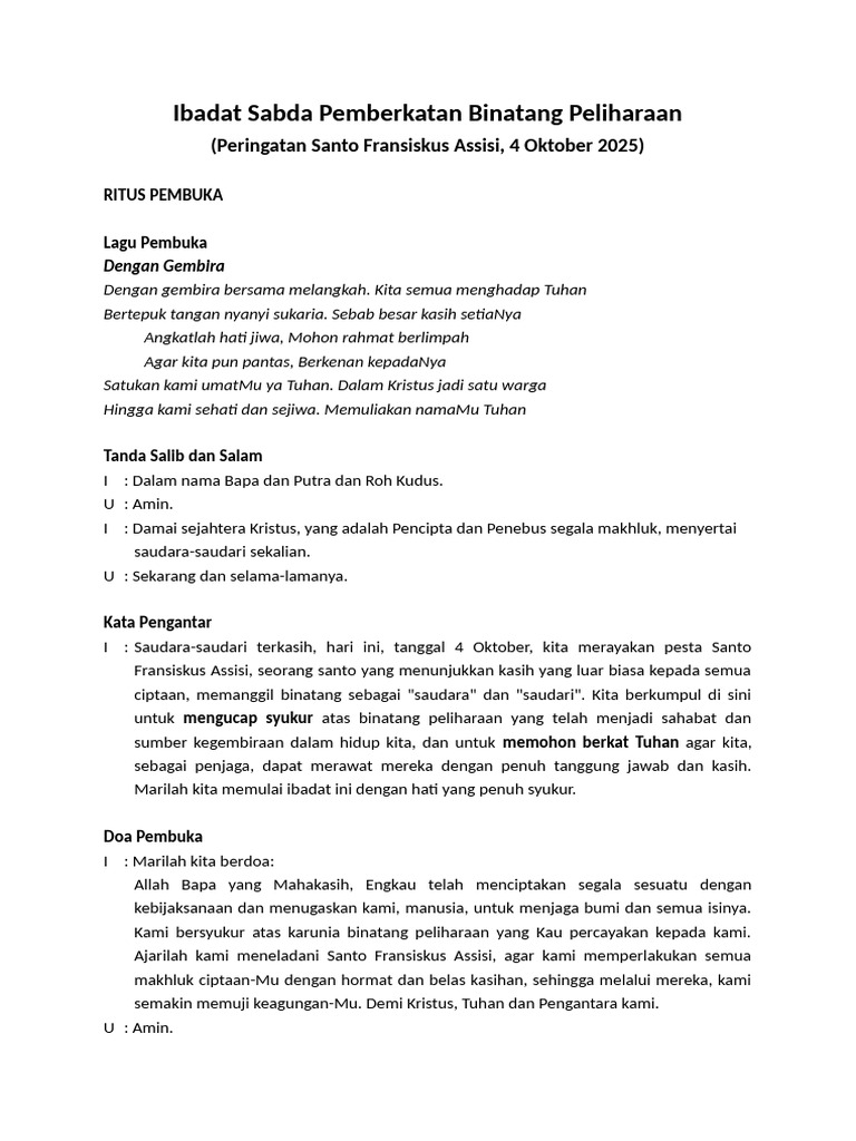 Doa dan Pemberkatan Binatang Peliharaan | PDF