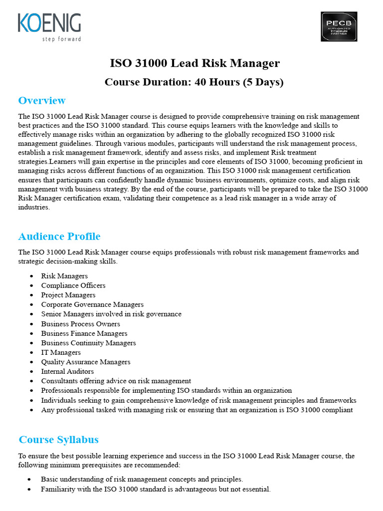 ISO 31000 Lead Risk Manager | PDF | Risk Management | Risk