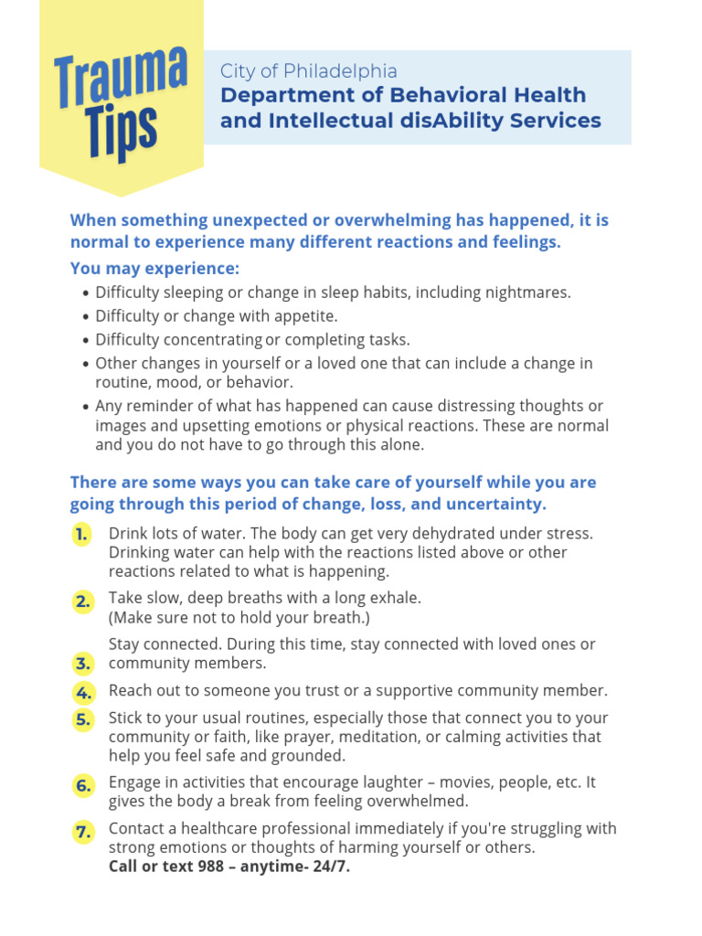Trauma Tip Sheet Feb 2024 | PDF | Mental Health | Human Diseases And ...