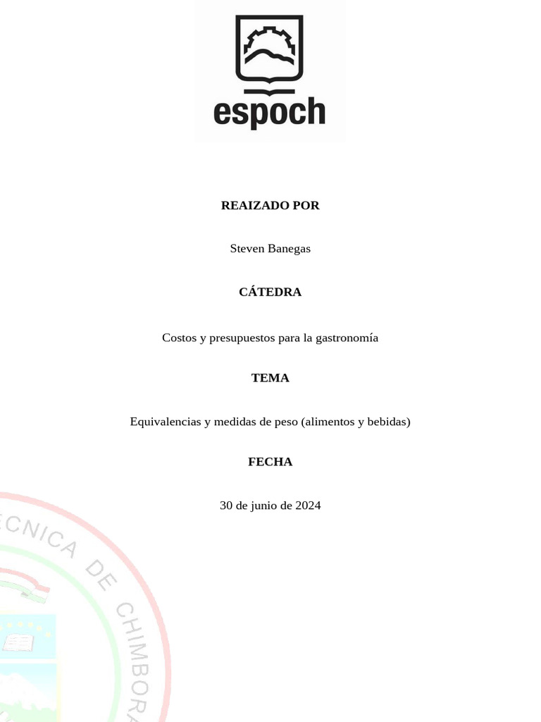 Equivalencias y Medidas en Gastronomía | PDF | Volumen | Onza