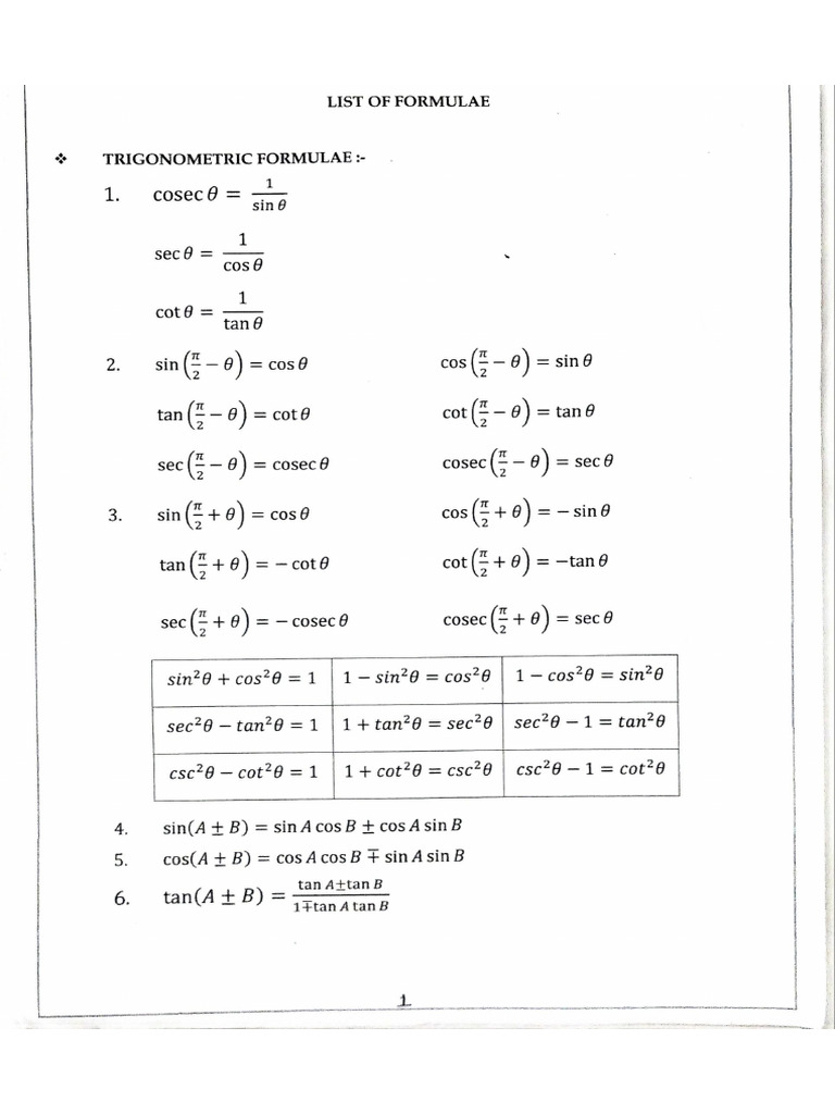 Formulae List | PDF