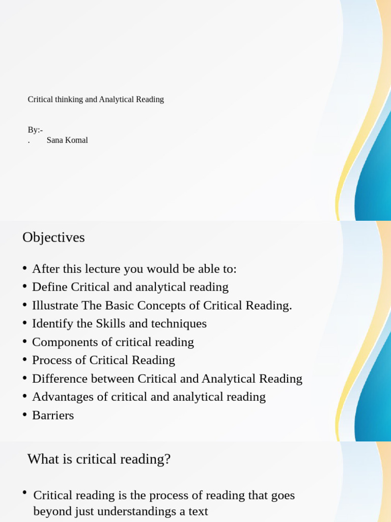 Critical Thinking & Analytical Reading Guide | PDF | Critical Thinking ...