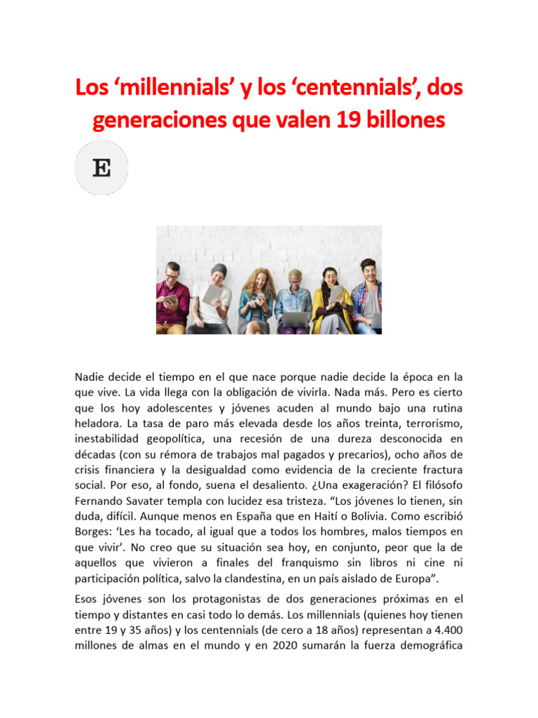 Los millennials y los centennials dos generaciones que valen 19 ...