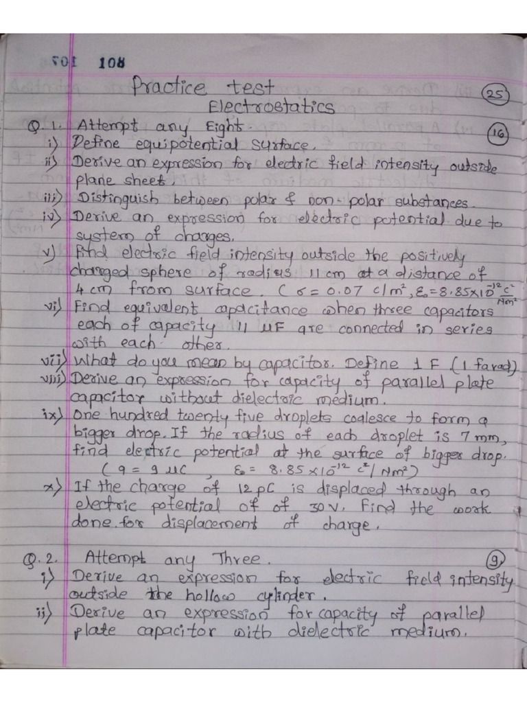Electrostatics Practice Test | PDF