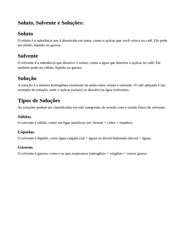 Soluto, Solvente e Tipos de Soluções | PDF