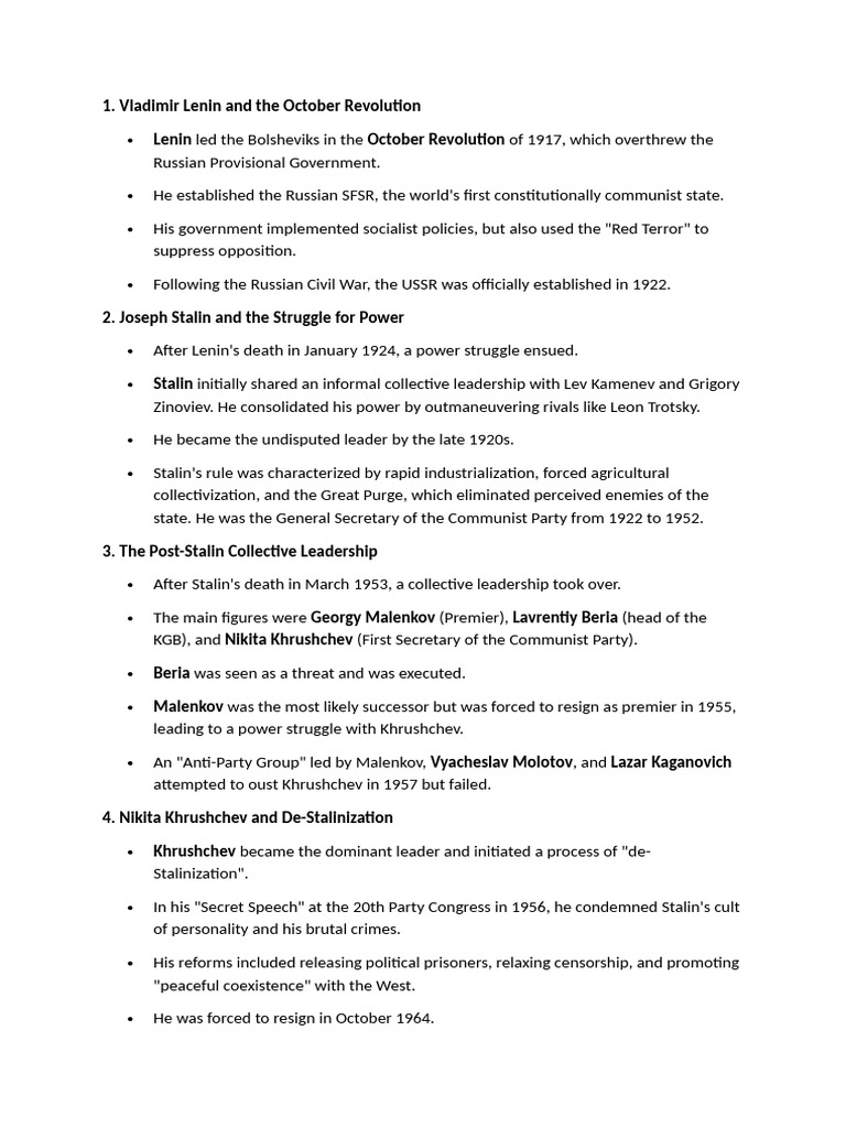 Ussr Notes | PDF | General Secretary Of The Communist Party Of The ...