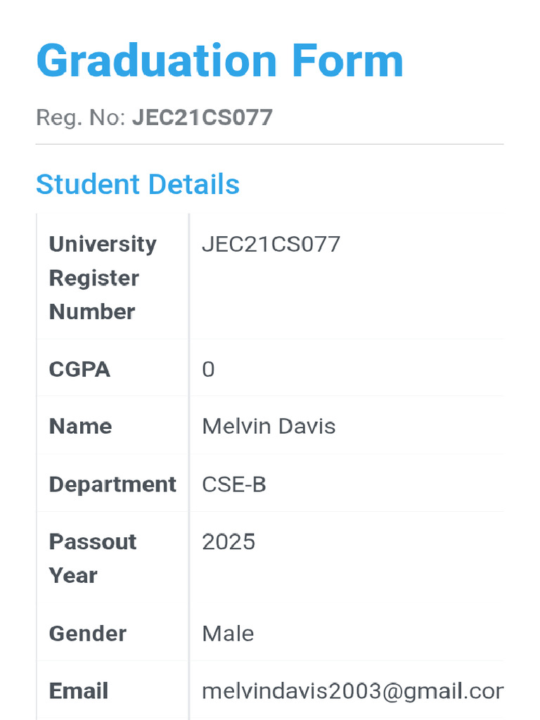 Graduation Form JEC21CS077 | PDF