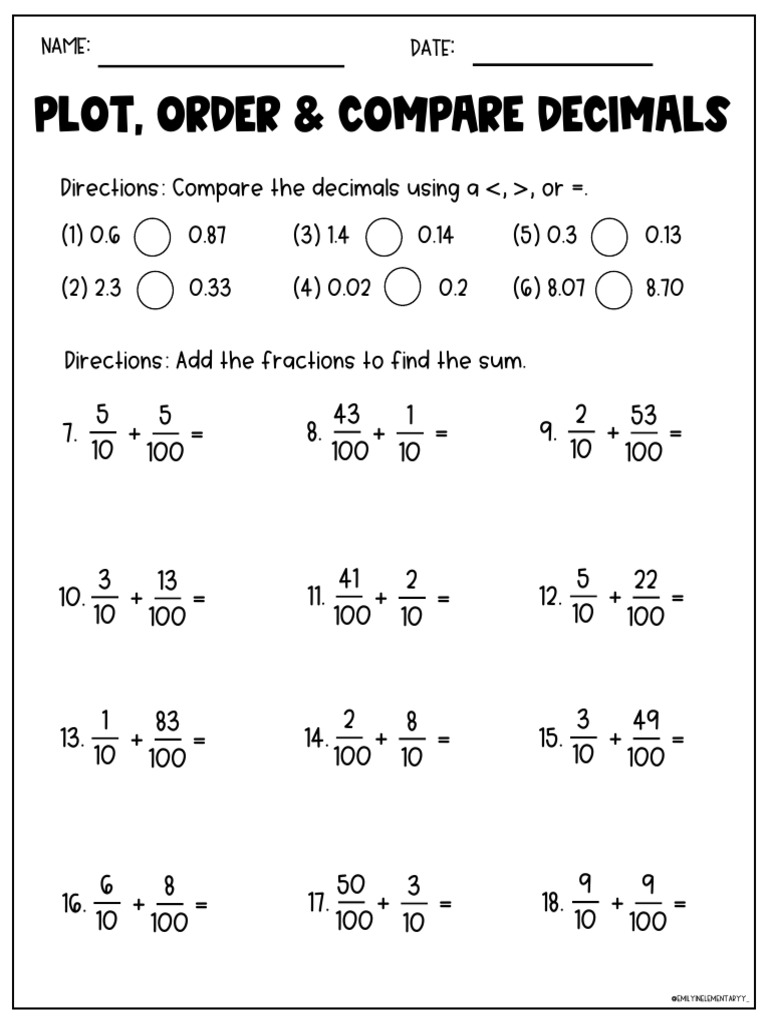 Plot, Order & Compare Decimals: Name: Date | PDF | Numbers | Decimal