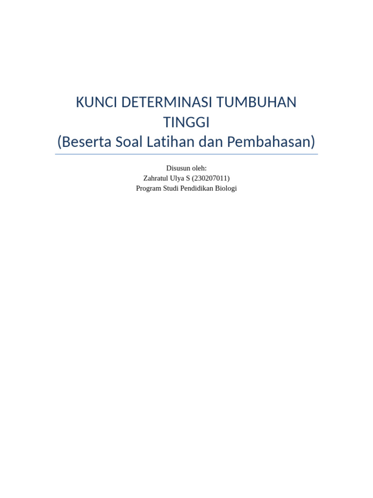 Kunci Determinasi Tumbuhan Tinggi Dan Soal Latihan Zahratul Ulya S | PDF