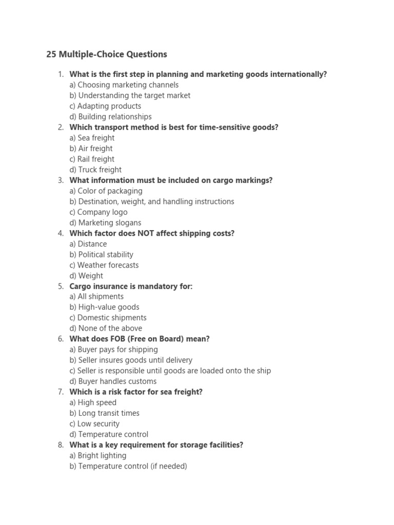 International Shipping Quiz Questions | PDF | Cargo | Freight Transport