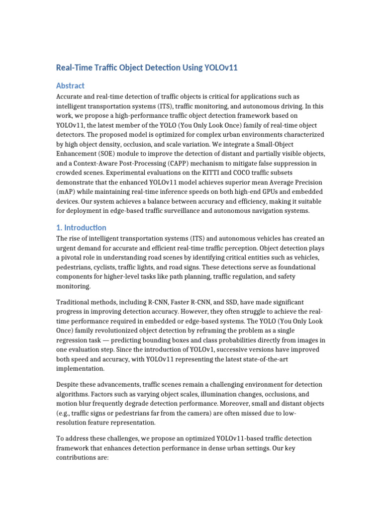 YOLOv11 Traffic Object Detection Framework | PDF | Traffic | Applied ...