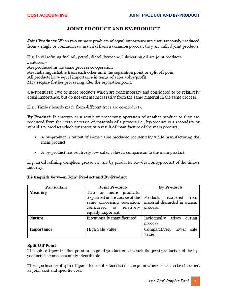Joint Products and By-Products Explained | PDF | Oil | Cost