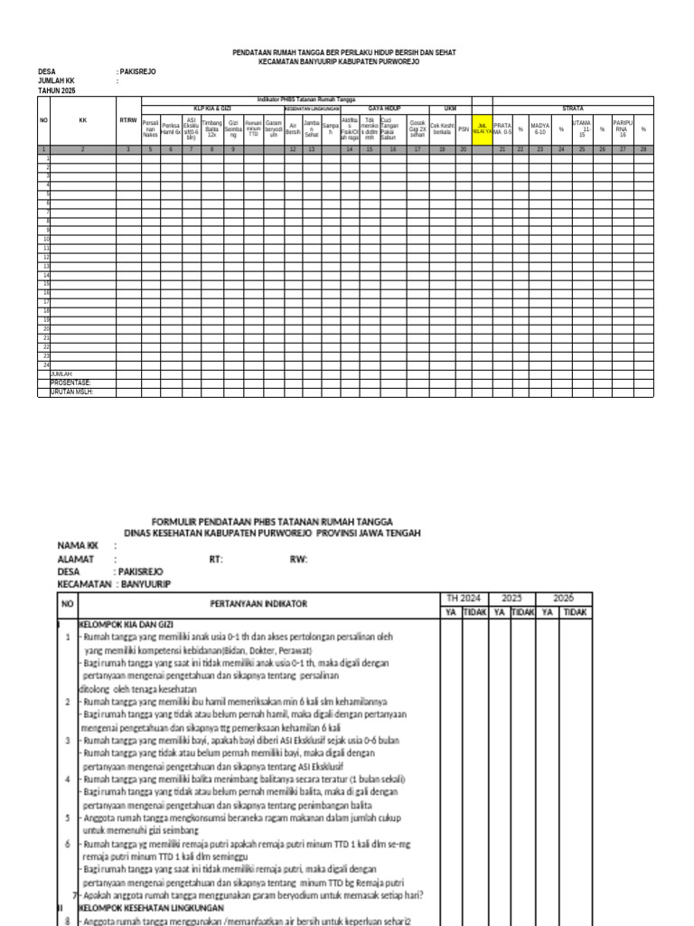 Blangko Pendataan Phbs 2024 | PDF