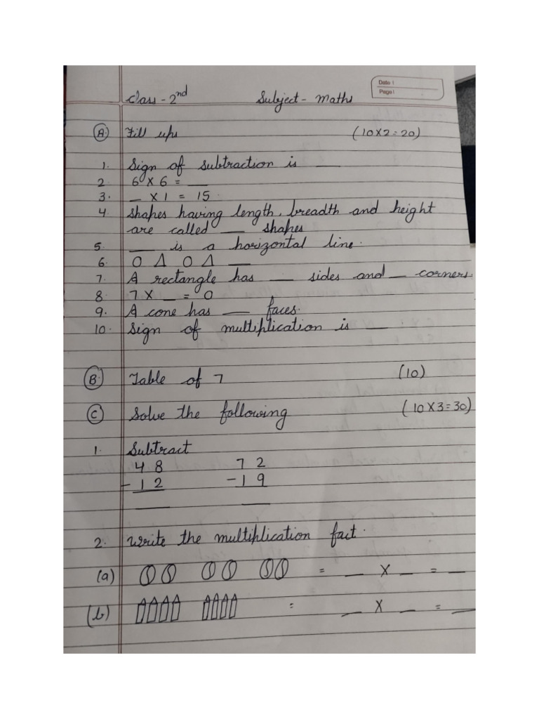 Class 2nd Worksheet (2nd Term) | PDF