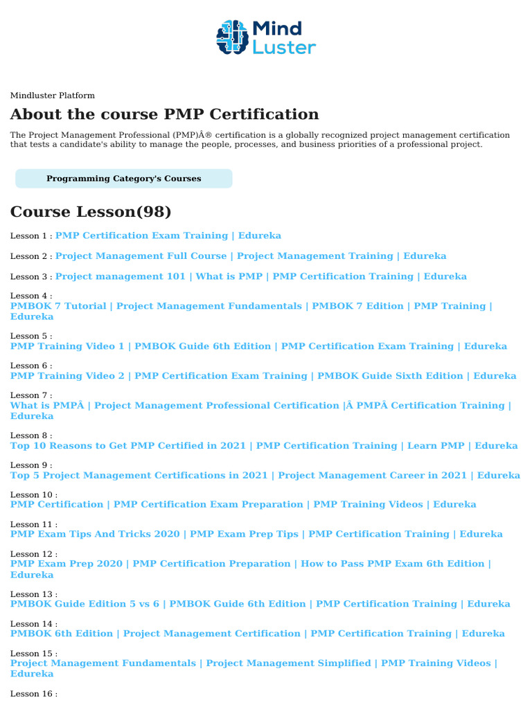PMP Certification Training Course Overview | PDF | Project Management ...