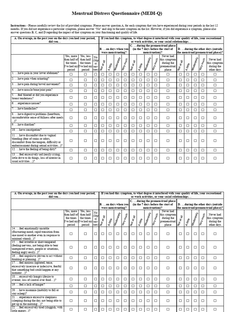 Menstrual Distress Questionnaire (MEDI-Q) | PDF | Menstruation ...