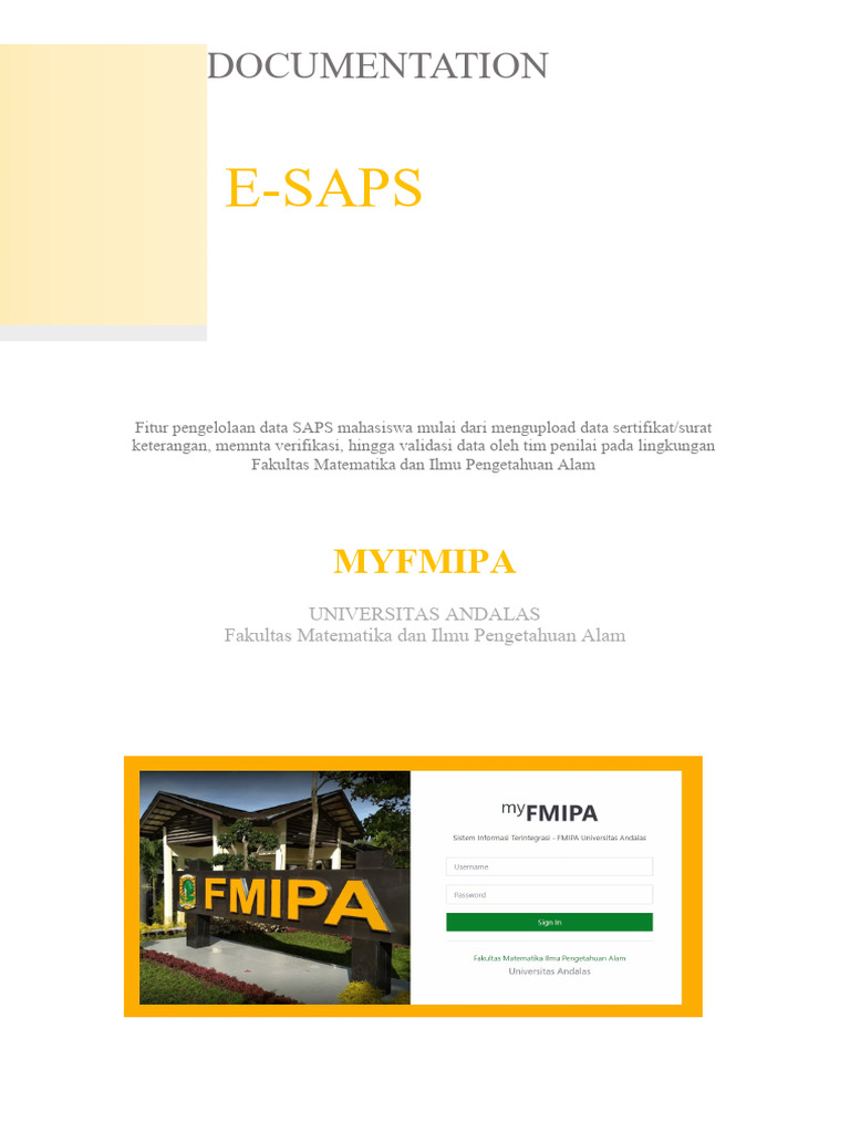 Panduan E-SAPS Mahasiswa Unand | PDF