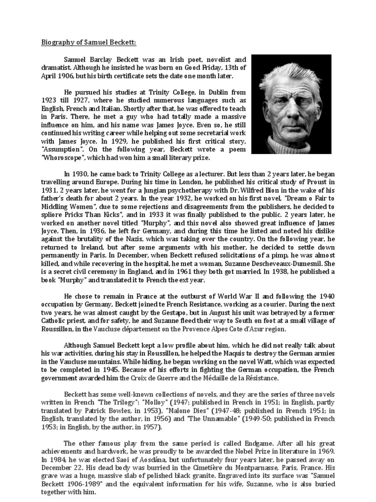 Biography of Samuel Beckett | PDF | Samuel Beckett | Unrest