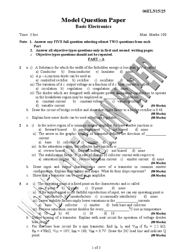 Model Question Paper: Basic Electronics | PDF | Amplifier | Rectifier