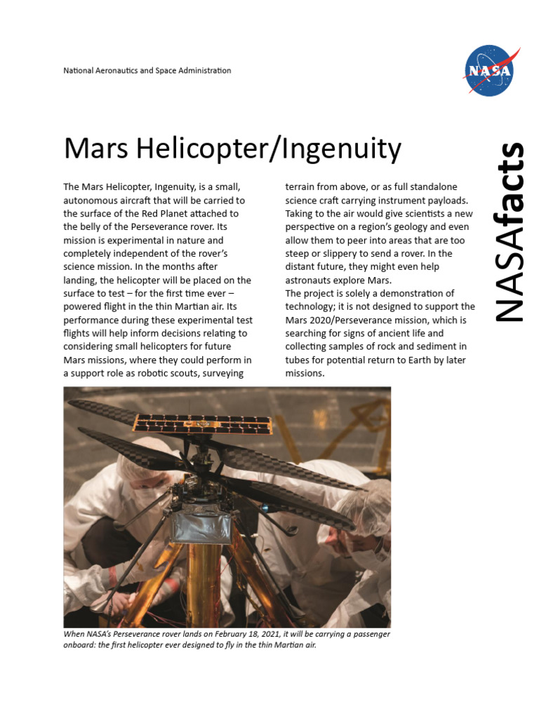 SAMPLE PDF - Mars Helicopter, Ingenuity | PDF | Mars | Nasa
