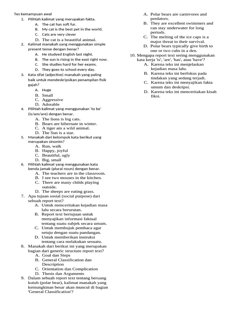 Tes Kemampuan Bahasa Inggris Dasar | PDF