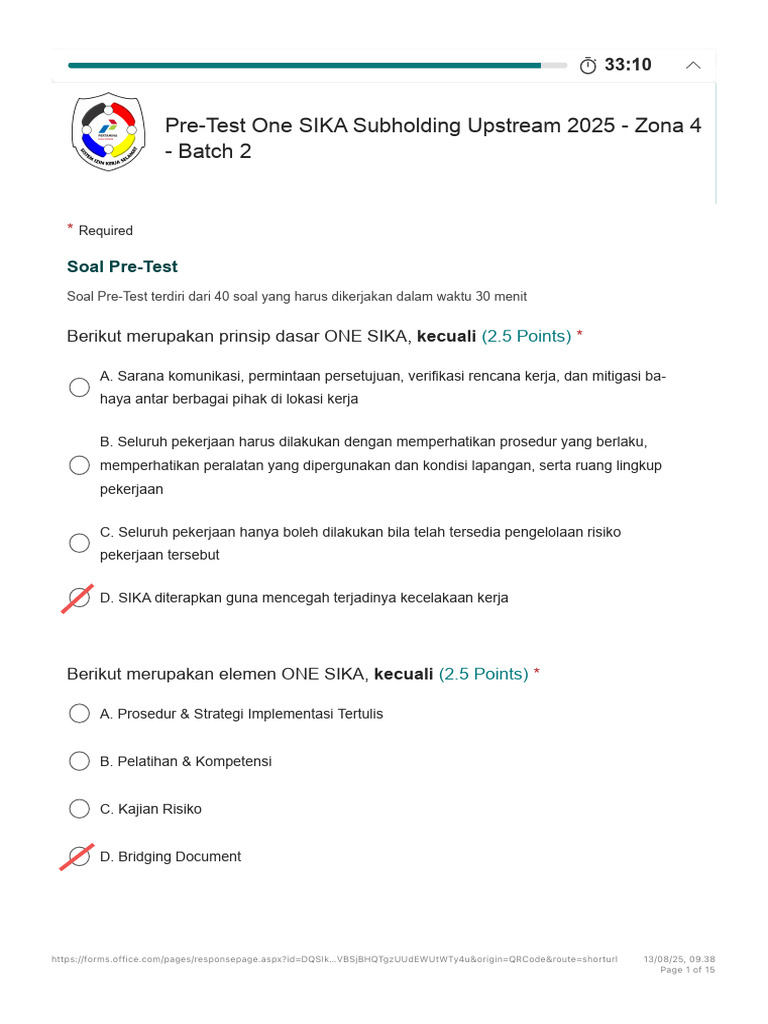 Pre-Test One SIKA Subholding 2025 | PDF