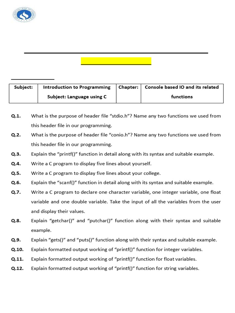 C Programming Assignments for BSCA | PDF