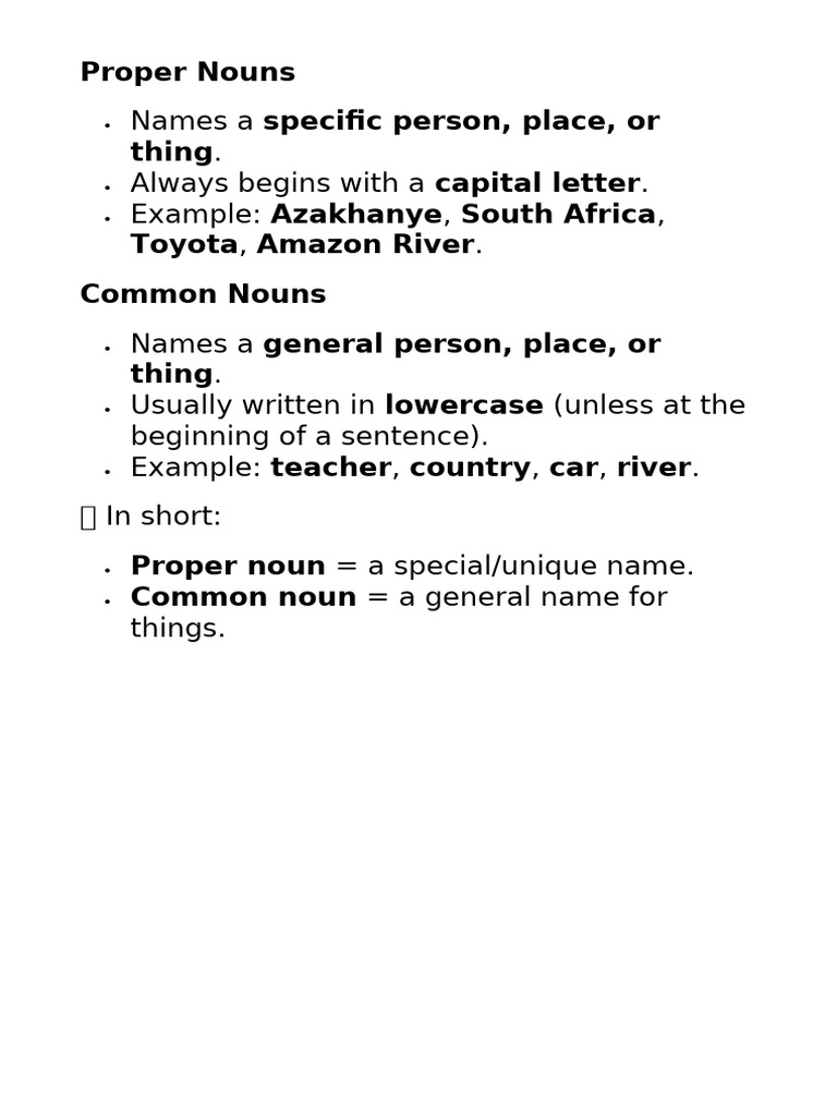 Proper vs Common Nouns Explained | PDF