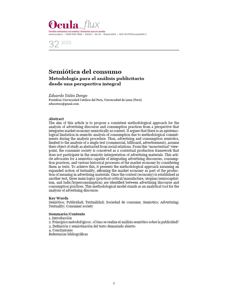 Yalan Dongo, E. - Semiotica Del Consumo. Metodología para El Análisis Publicitario Desde Una ...