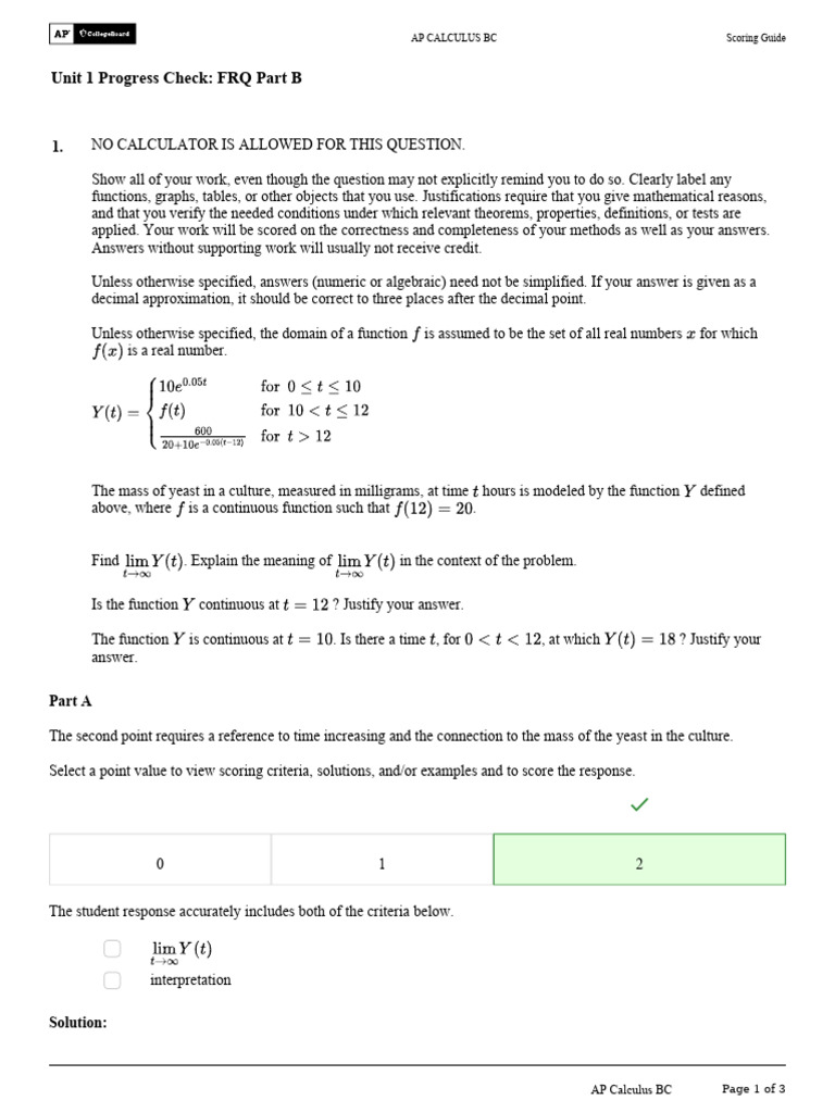 AP Calculus BC Unit 1 FRQ Guide | PDF | Function (Mathematics) | Real ...
