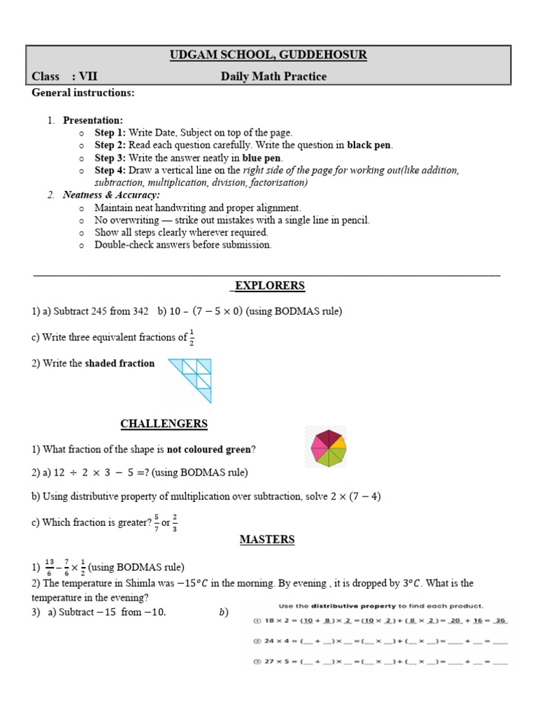 26thaugust Class 7 Daily Math Practice Problems | PDF
