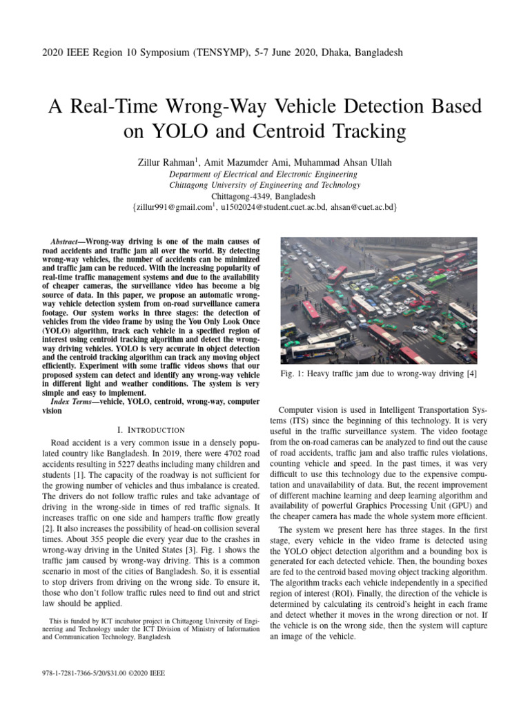 2020 A Real-Time Wrong-Way Vehicle Detection Based On YOLO and Centroid ...