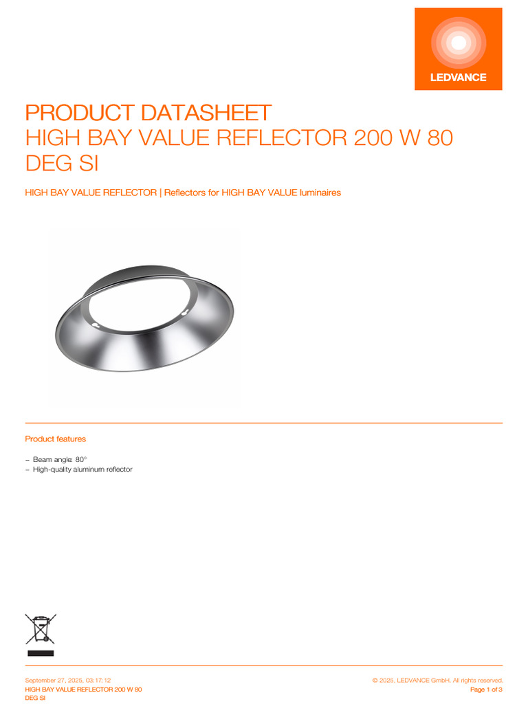 HIGH BAY VALUE REFLECTOR 200 W 80 DEG SI en | PDF | Physical Quantities ...