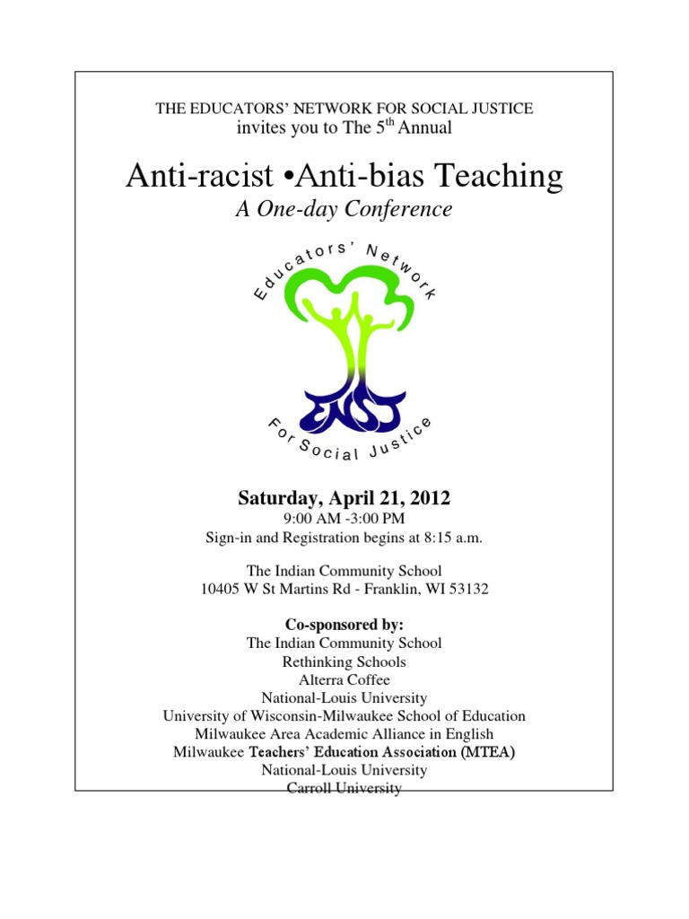 Anti-Racist - Anti-Bias Teaching: A One-Day Conference | PDF | Teachers ...