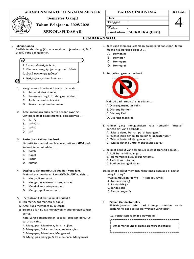 4a Master Soal Psts Ganjil Bahasa Indonesia 2025-2026 | PDF