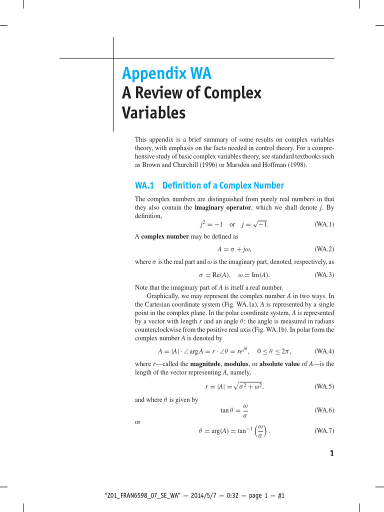 Optional Reading 3. A Review of Complex Variables | PDF | Complex ...