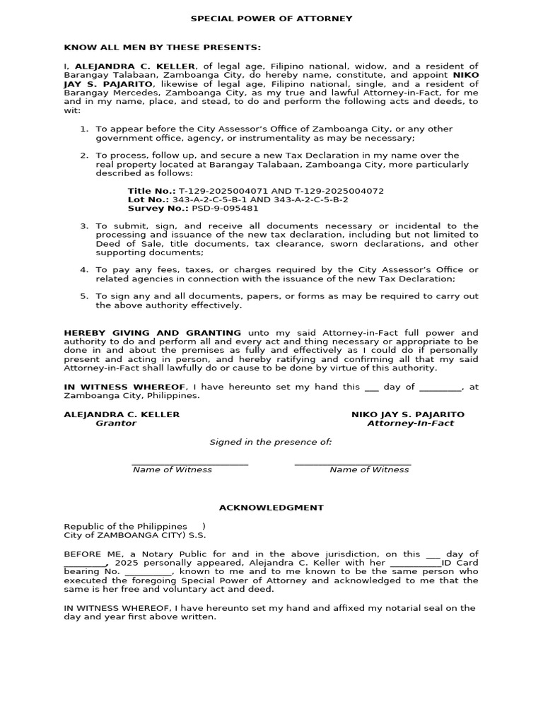 Special Power of Attorney-New Tax Declaration | PDF | Power Of Attorney ...