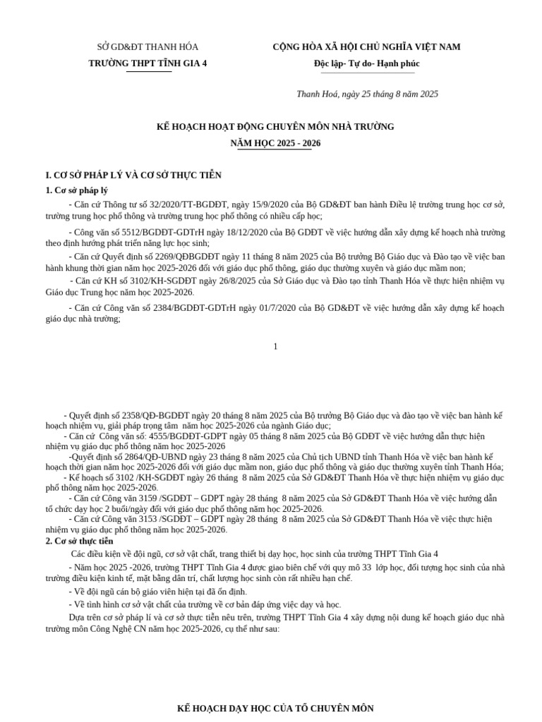 KHDH CÔNG NGHỆ - 2025 - 2026, THUỶ (Bộ KNTT) | PDF